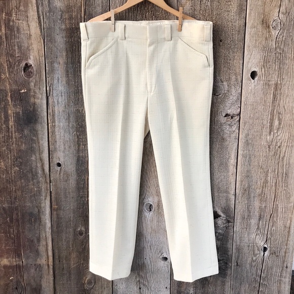 Vintage | Pants | Vtg 7s Cream Weave Leisure Suit Trouser Slacks 3738 ...